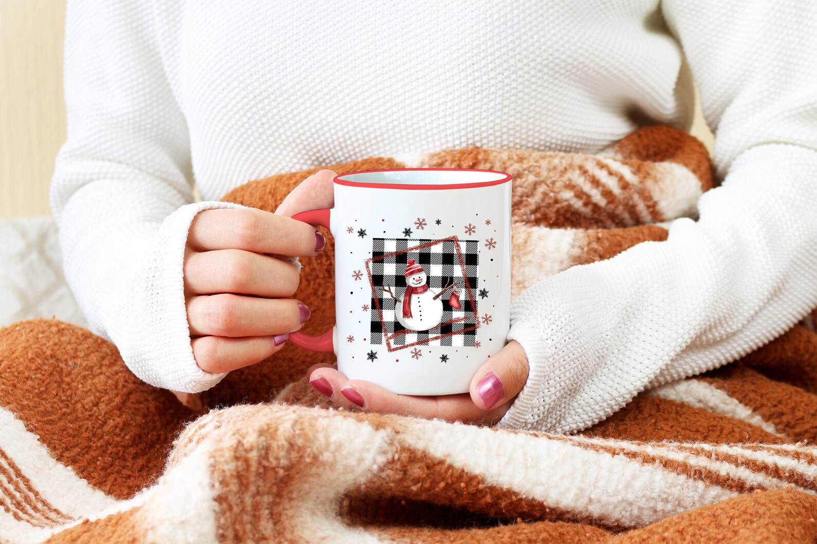 Plaid Snowman Coffee Mug - Winter Coffee Cup - Buffalo Plaid Snowman ...