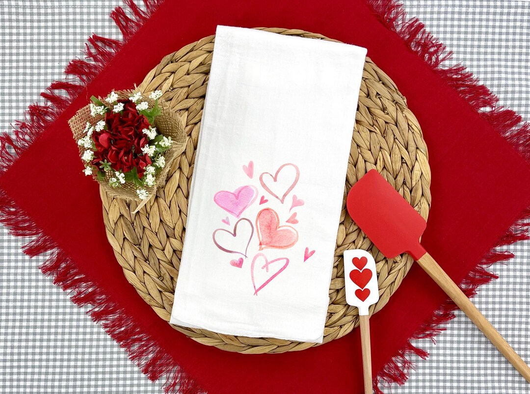 Valentine Hearts Flour Sack Towel - Valentine Kitchen Decor - Valentine ...