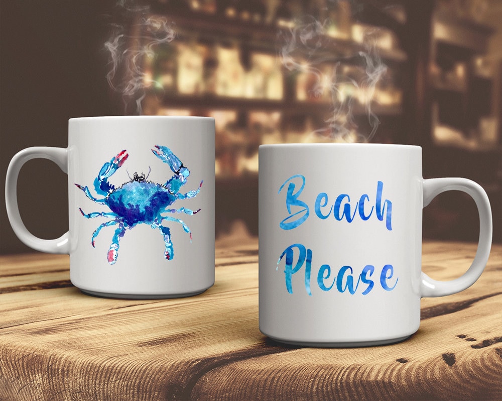 Fun Crab Beach Coffee Mug Beach Please Mug Unique | Etsy