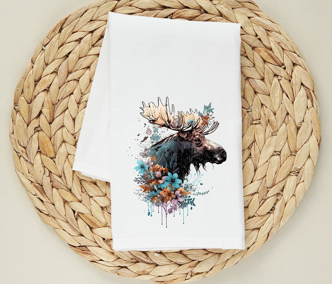 Floral Moose Flour Sack Towel - Cabin Decor - Mountain Retreat Decor ...
