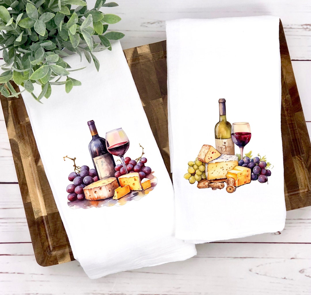 Wine & Cheese Tea Towel - Charcuterie Kitchen Towel - Wine Lovers Flour ...