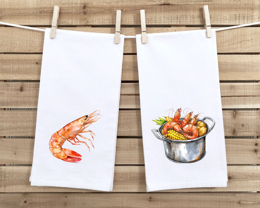 Shrimp Kitchen Towel - Shrimp Boil Tea Towel - Seafood Flour Sack Towel ...