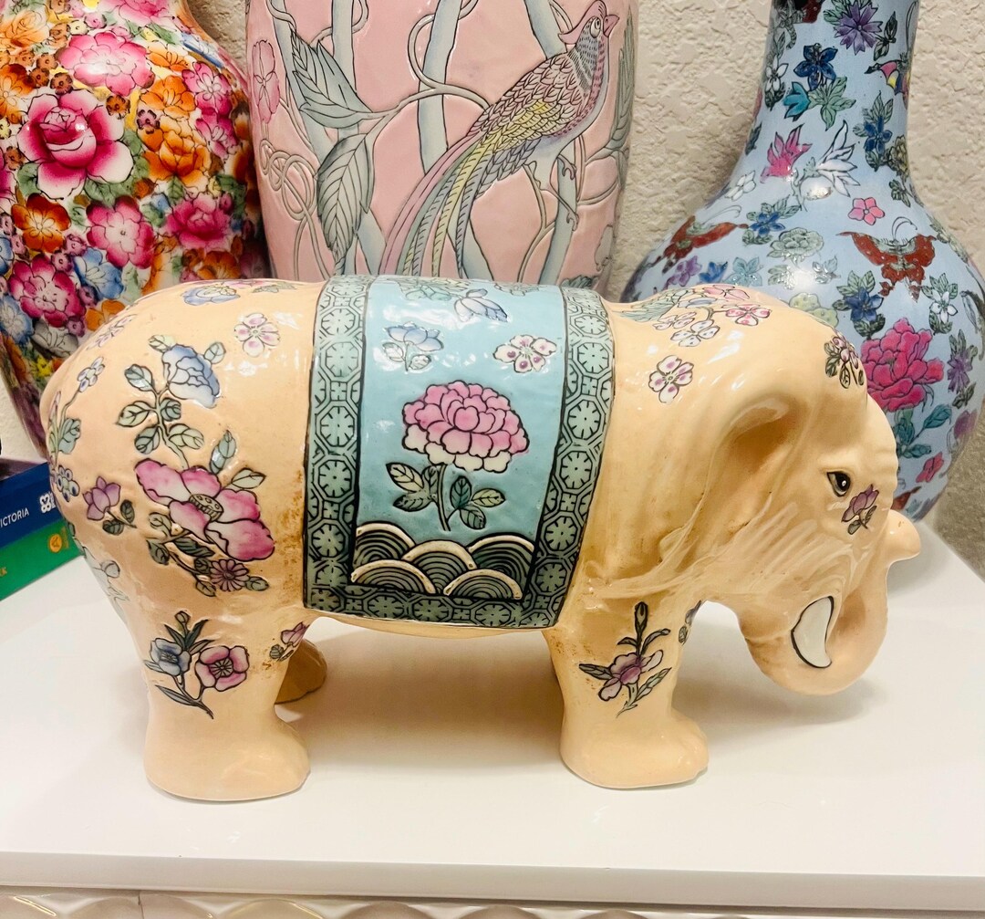 Vintageantique Chinese Large Elephant Figurine . Hand Painted. 11 by 7. ...