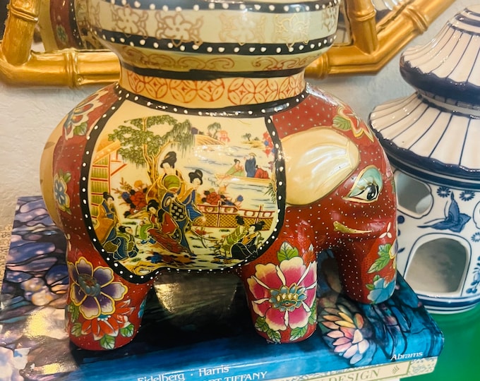 Vintage Chinese Satsuma Elephant Plant Stand. Hand Painted. 8.5” by 9 ...