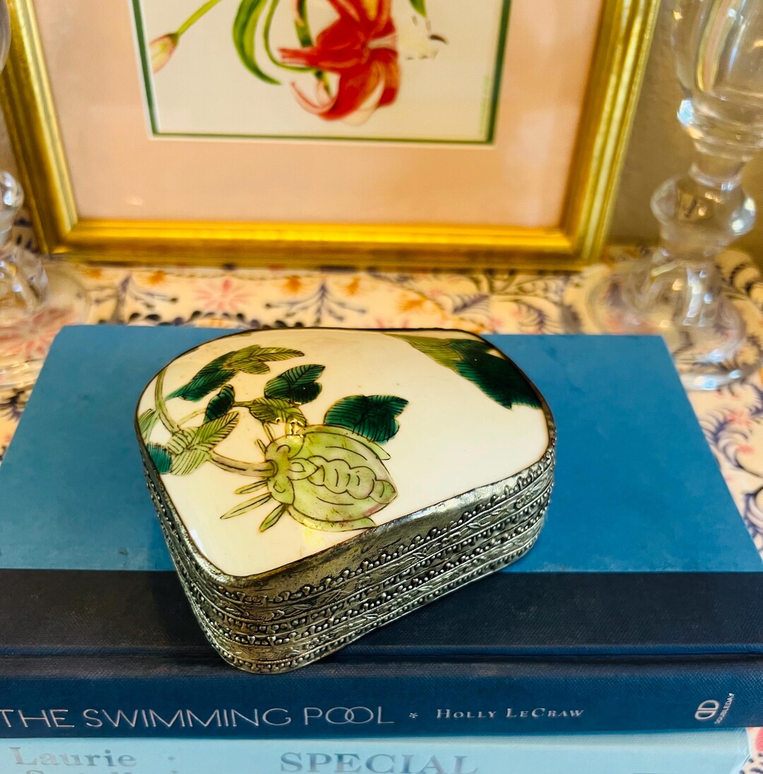 Vintage Chinese Shard Box Large Size Porcelain & Silver Plate - Etsy