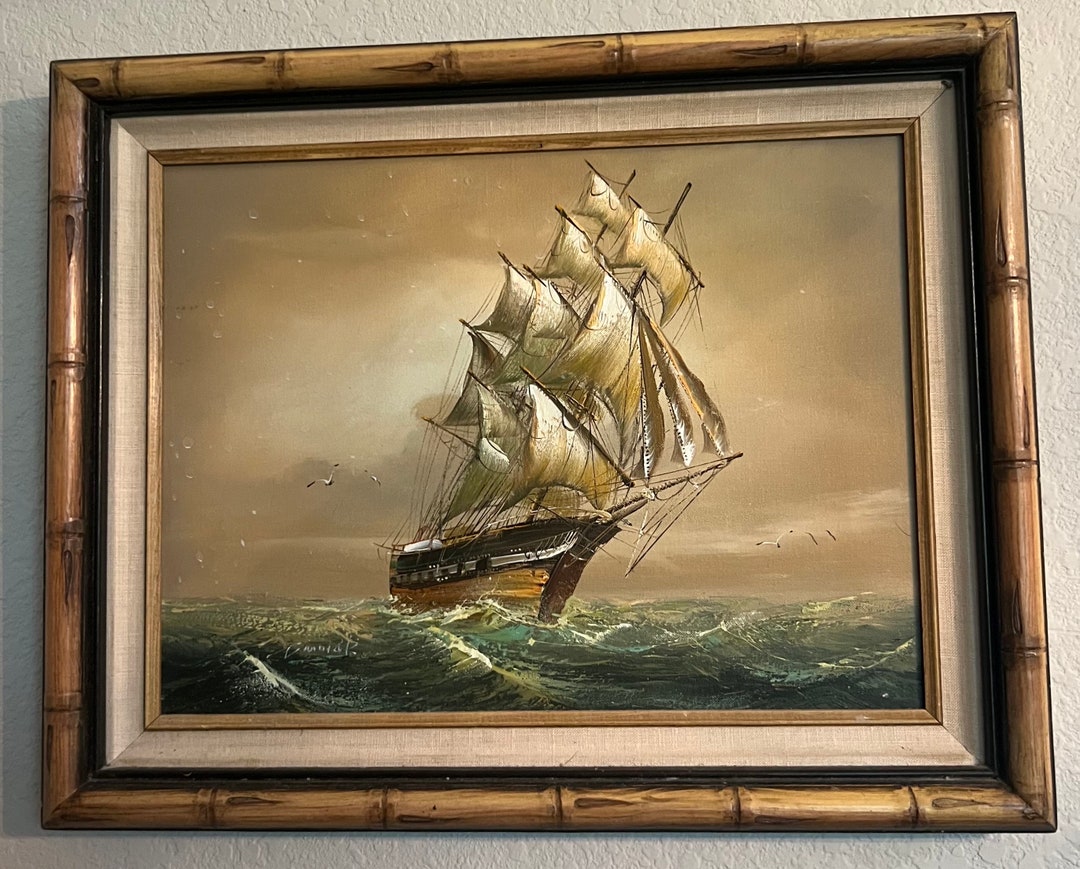 Vintage Original Oil Painting of a Ship in a Rough Sea by brian Pak ...