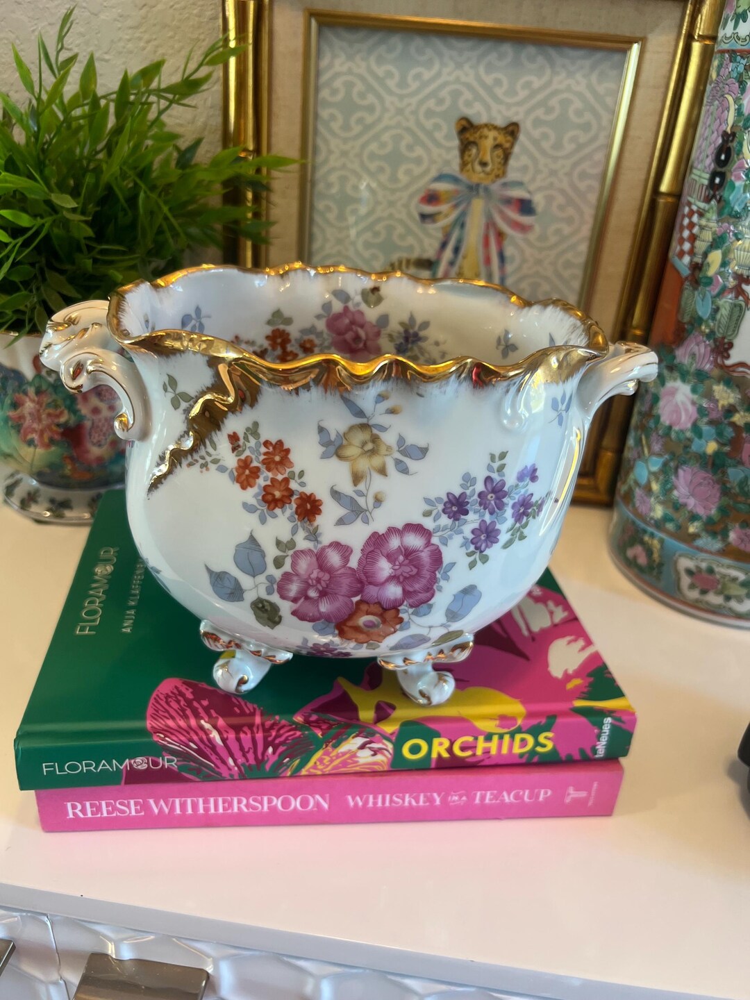 Vintage Chinoiserie Chinese Crinkle Scallop Top Cache Pot Planter by ...