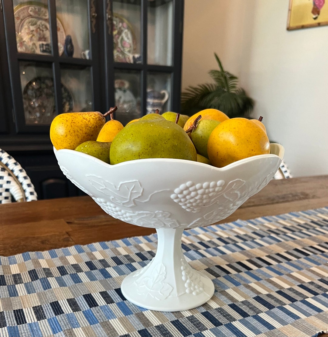 Vintage Indiana Glass Large Compote, Milk Glass Scalloped Edge. - Etsy