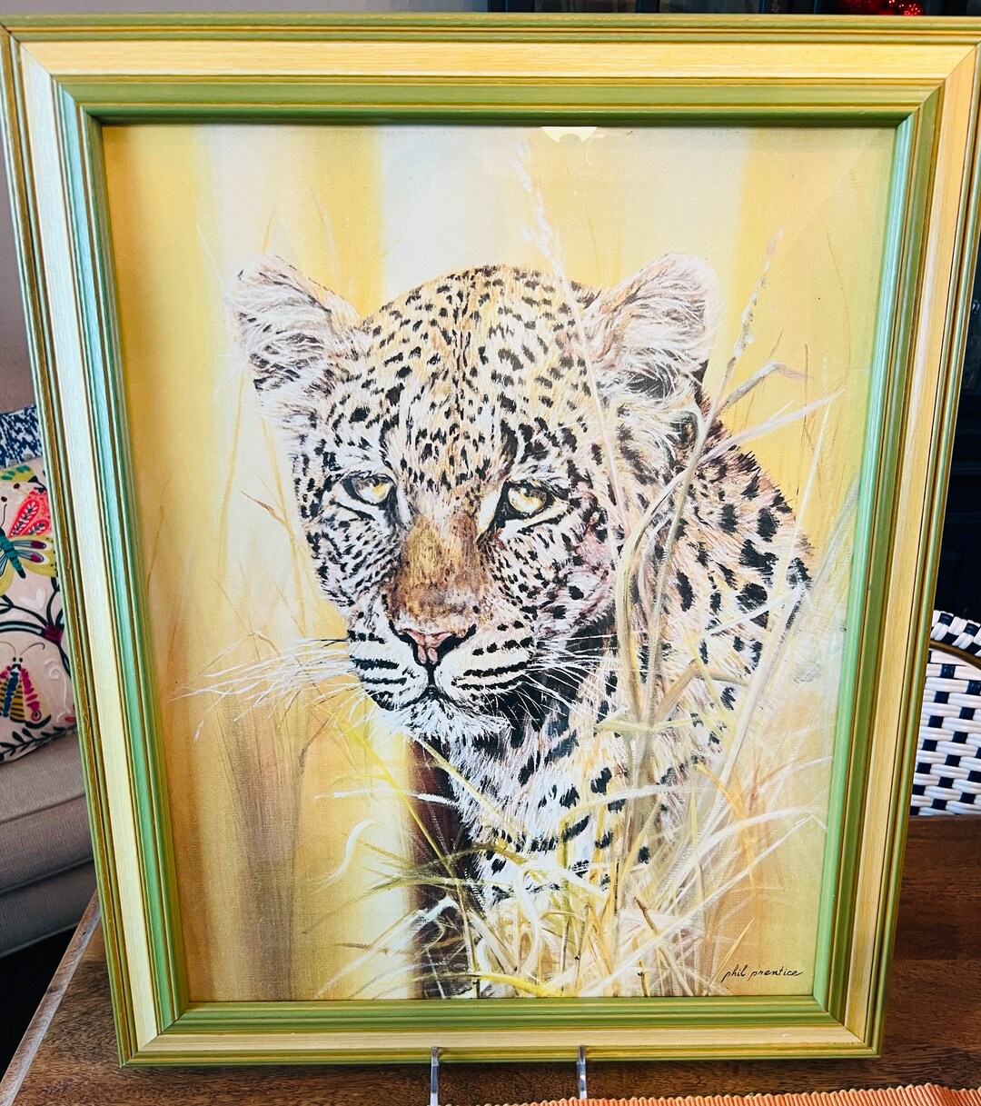 Vintage Large Leopard Painting Printed on Canvas Signed by Phil ...