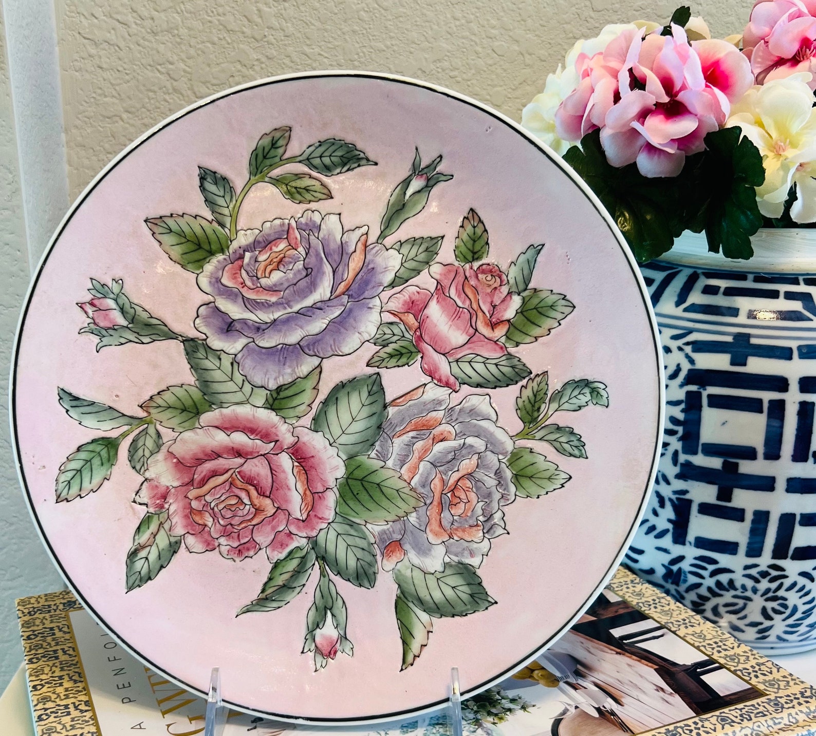 Vintage Chinese Pink Floral Toyo Hand Painted Plate, Famille Rose. 10 ...