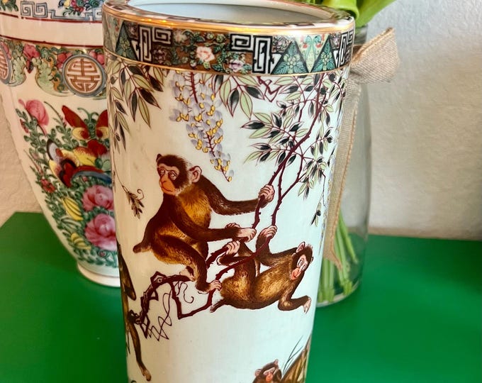 Vintage Chinese Porcelain Chinoiserie Collectible Monkey Vase. 11.5” - Etsy