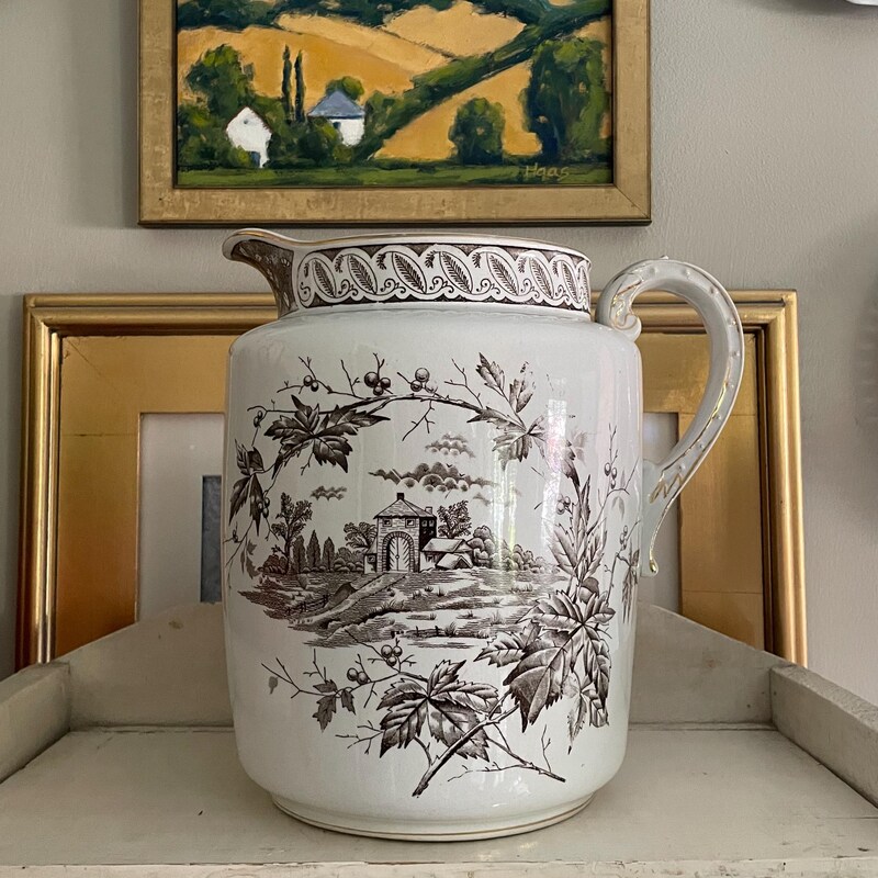 Brown Transferware Pitcher - Etsy