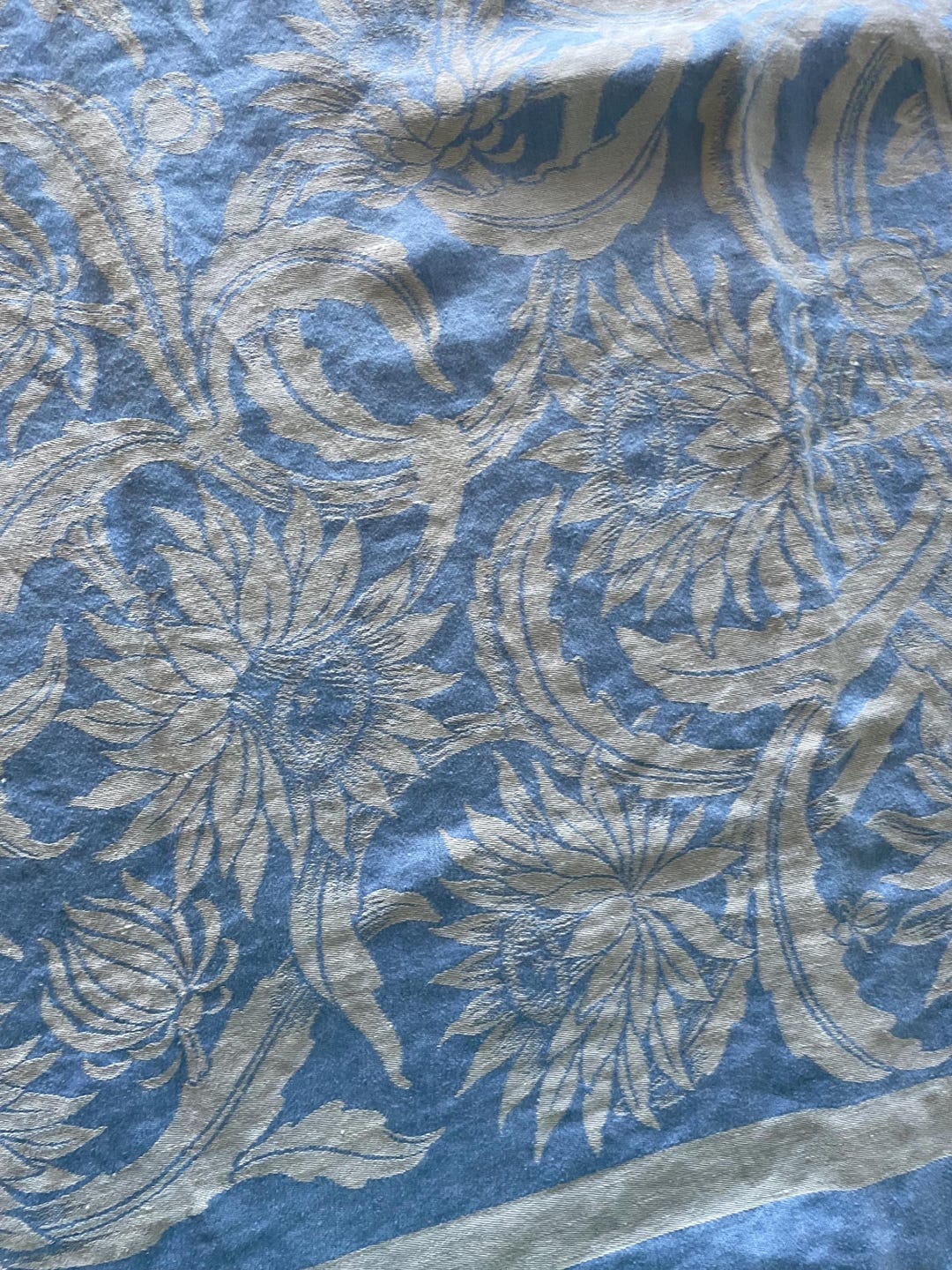 Vintage Cornflower Blue Damask Tablecloth - Etsy