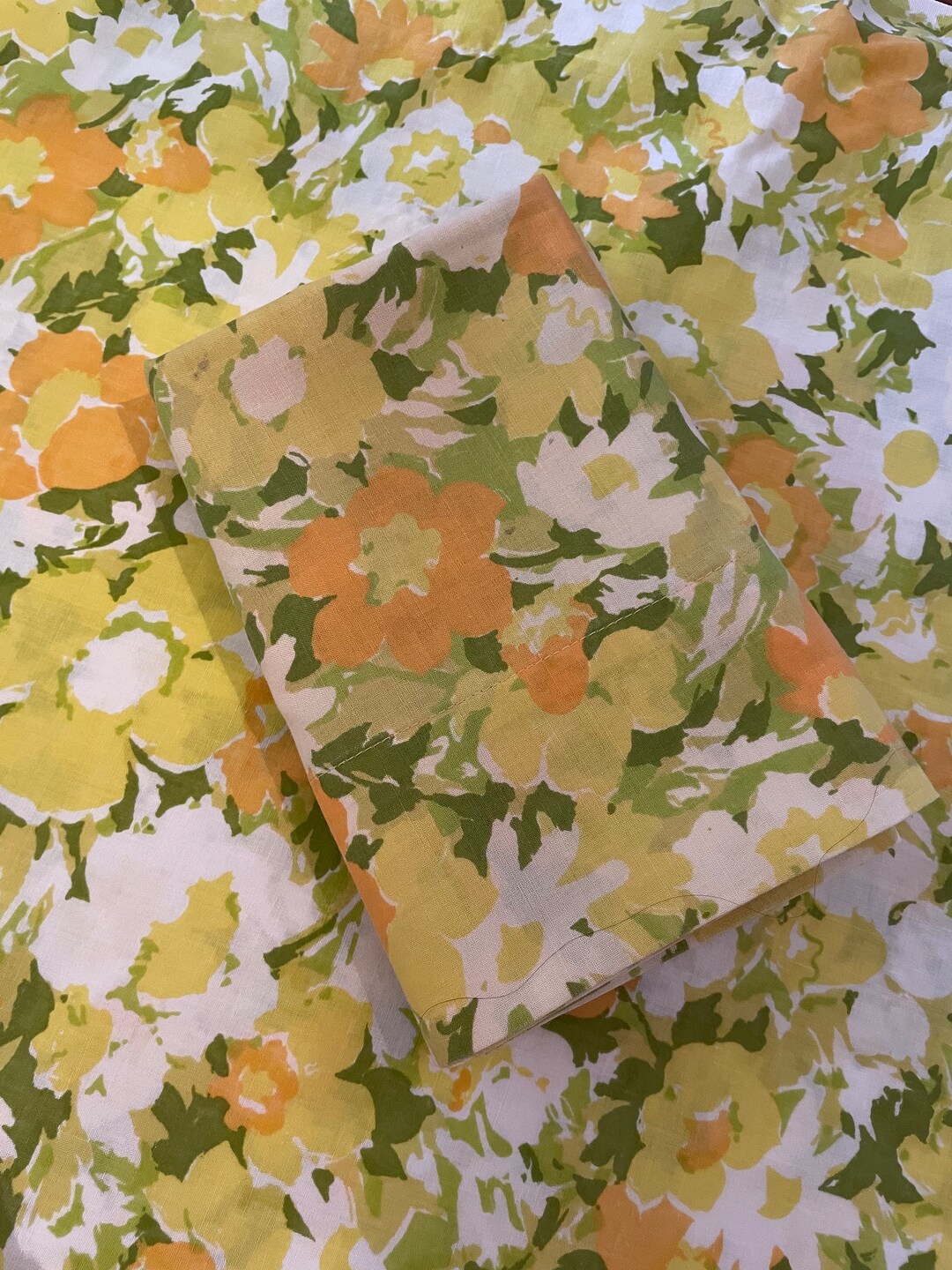 Vintage Springmaid Yellow Green Orange Floral Sheet Set-twin - Etsy