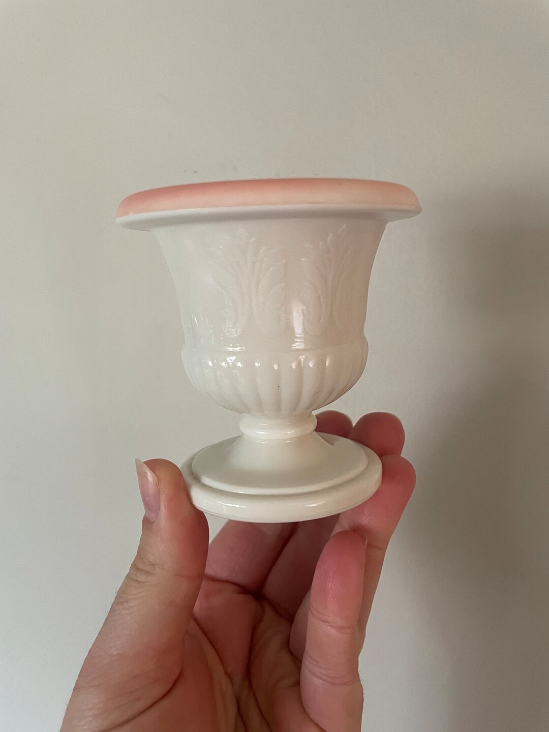 Vintage Glass Urn White and Coral Pink Bud Vase - Etsy
