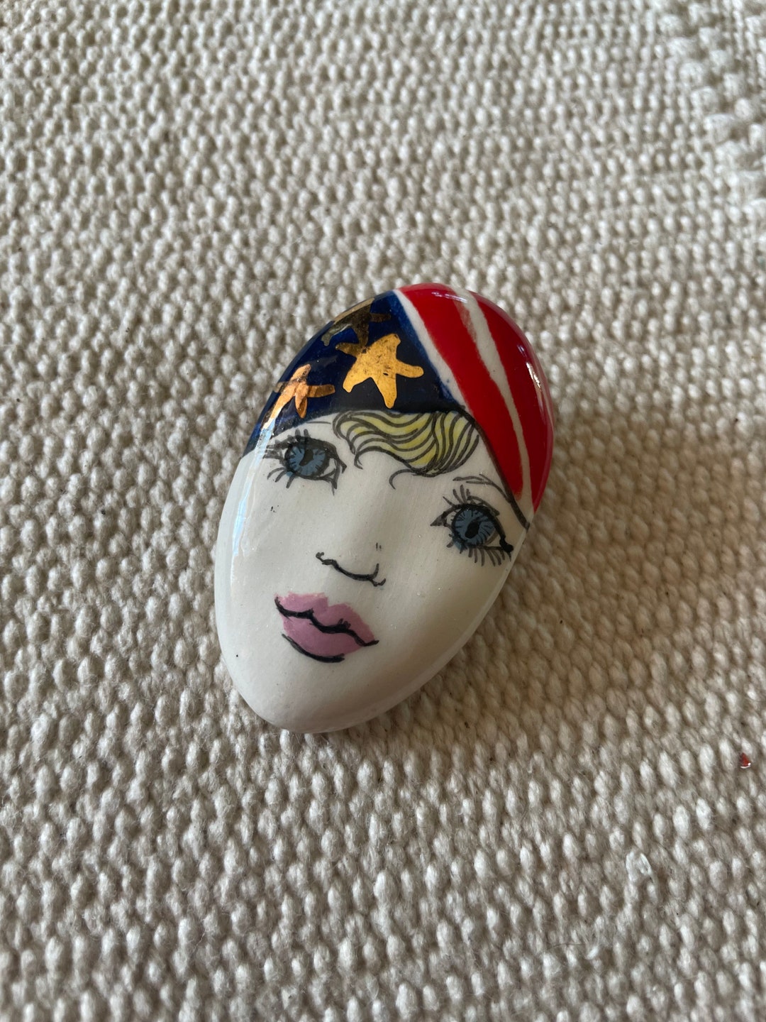 Vintage Hand Painted Face Pin - Etsy
