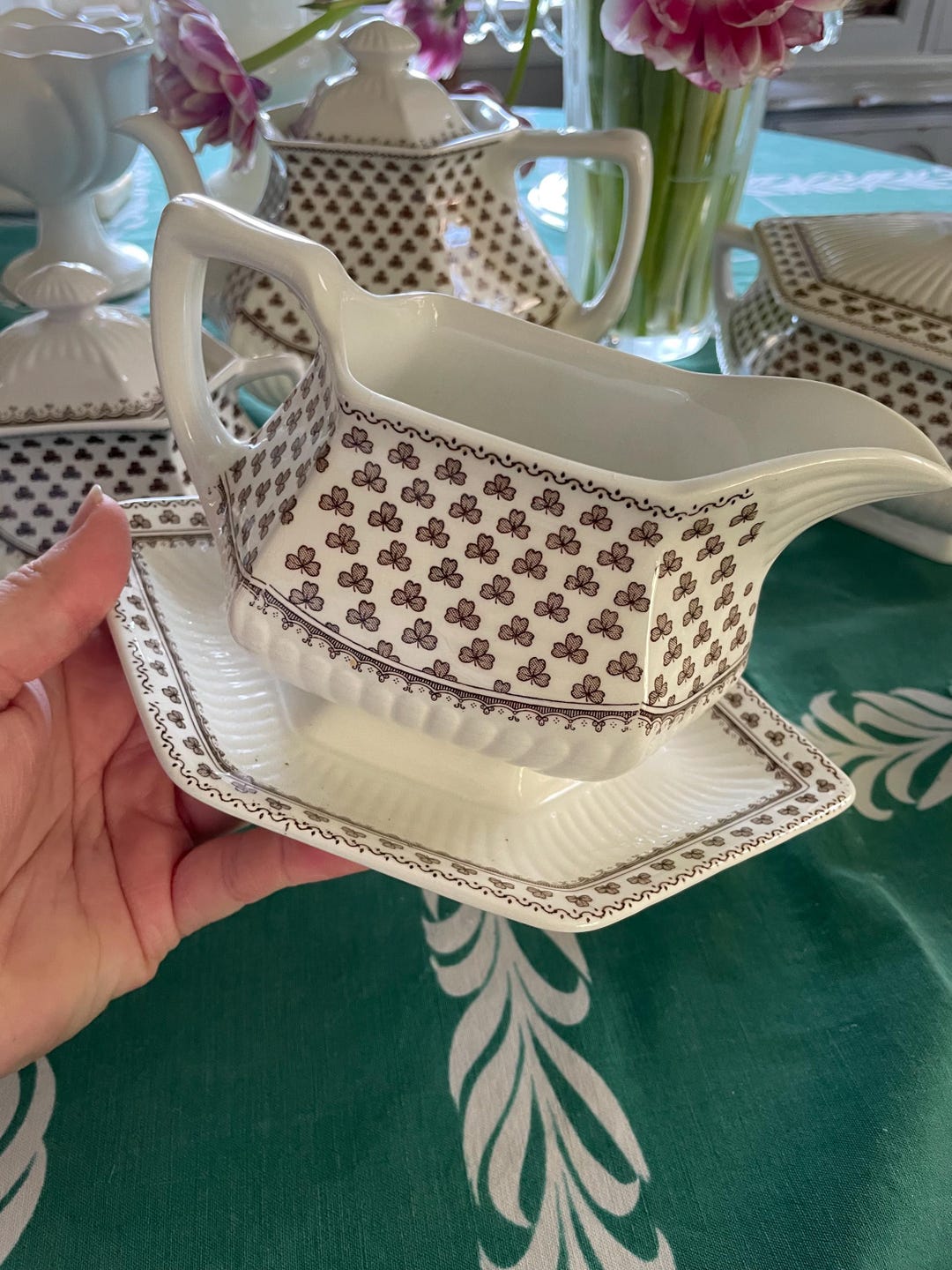 Adams Sharon Brown Clover Shamrock Gravy Boat - Etsy
