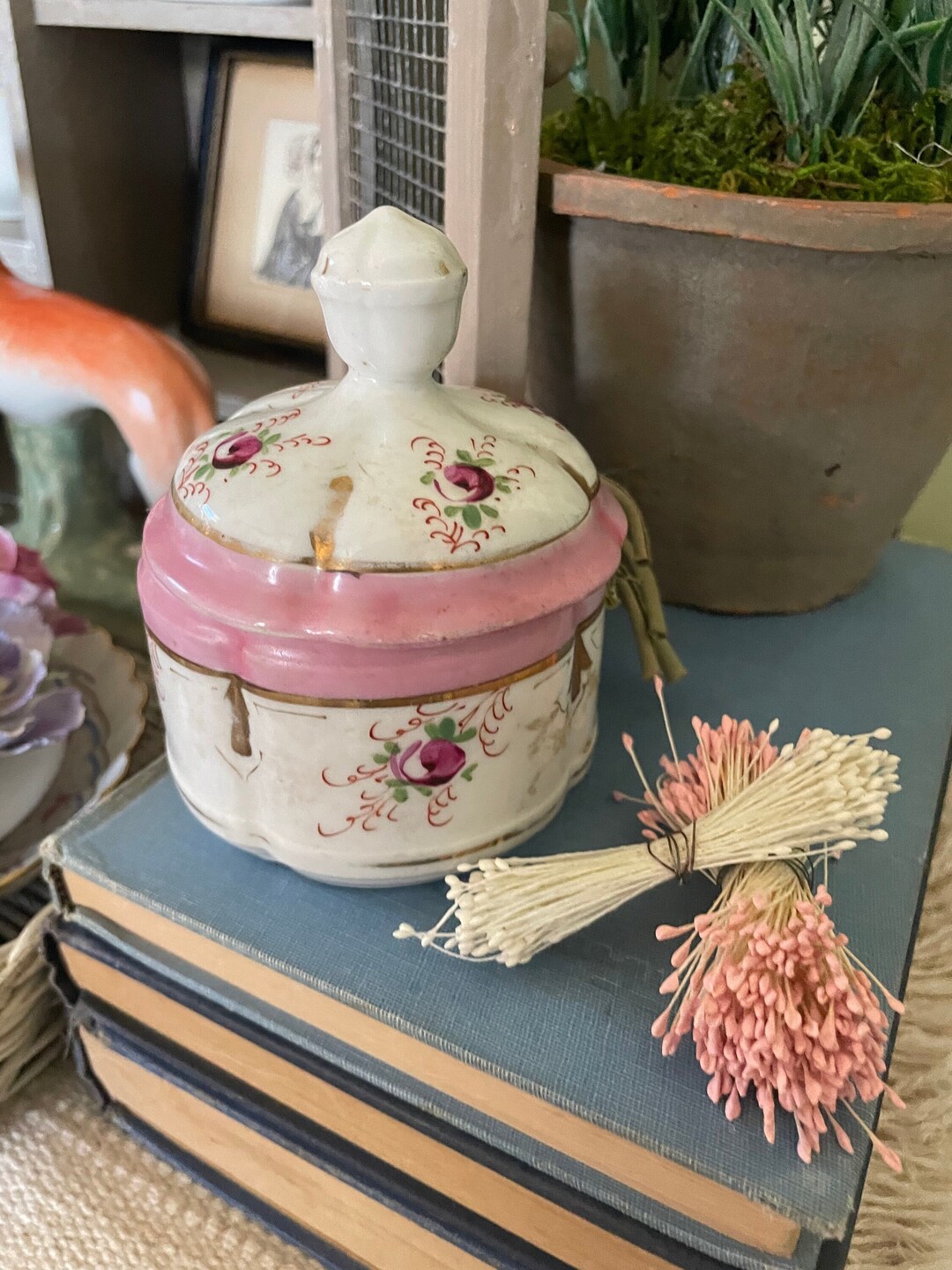 Victorian Pink Lusterware Lidded Dresser Dish - Etsy