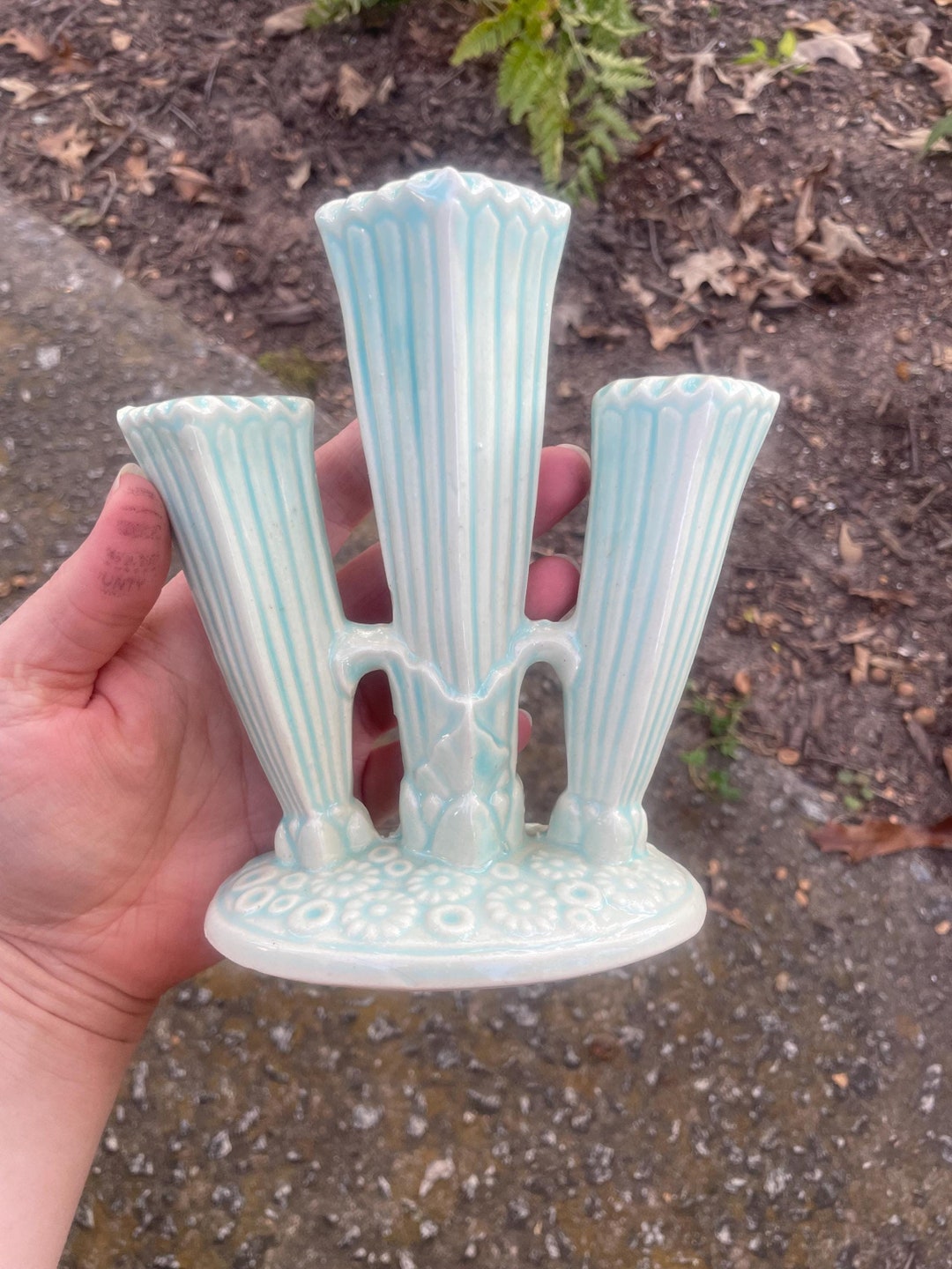 Vintage Japanese Aqua Pottery Triple Bud Vase - Etsy