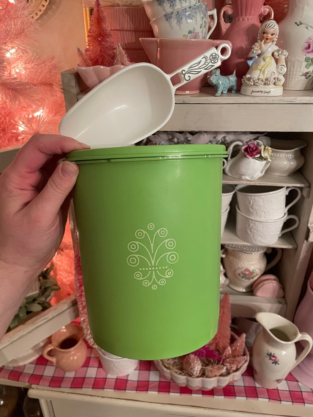 Vintage Lime Green Tupperware Storage Container & Scoop - Etsy