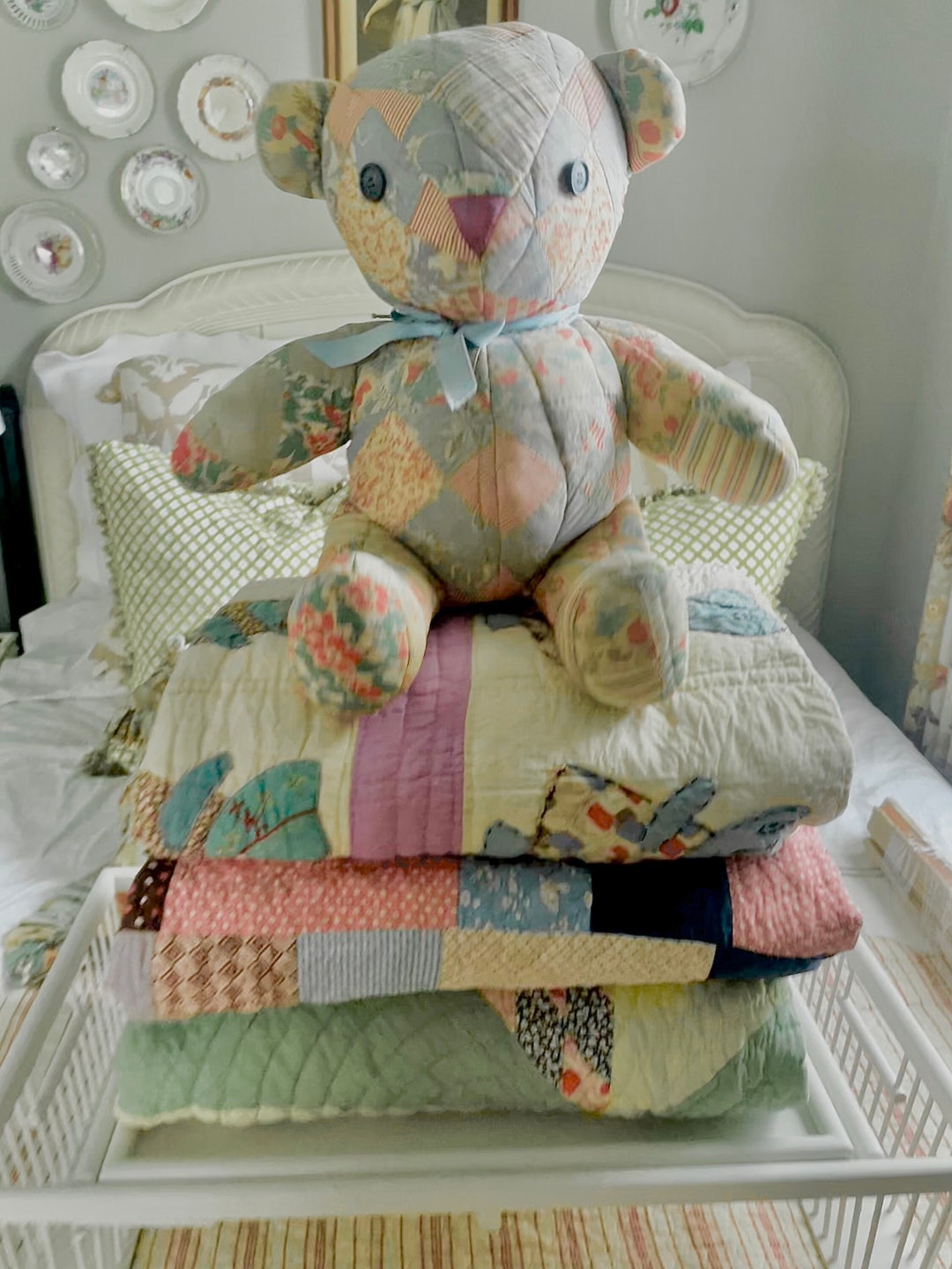 Vintage Handmade Quilted Teddy Bear - Etsy