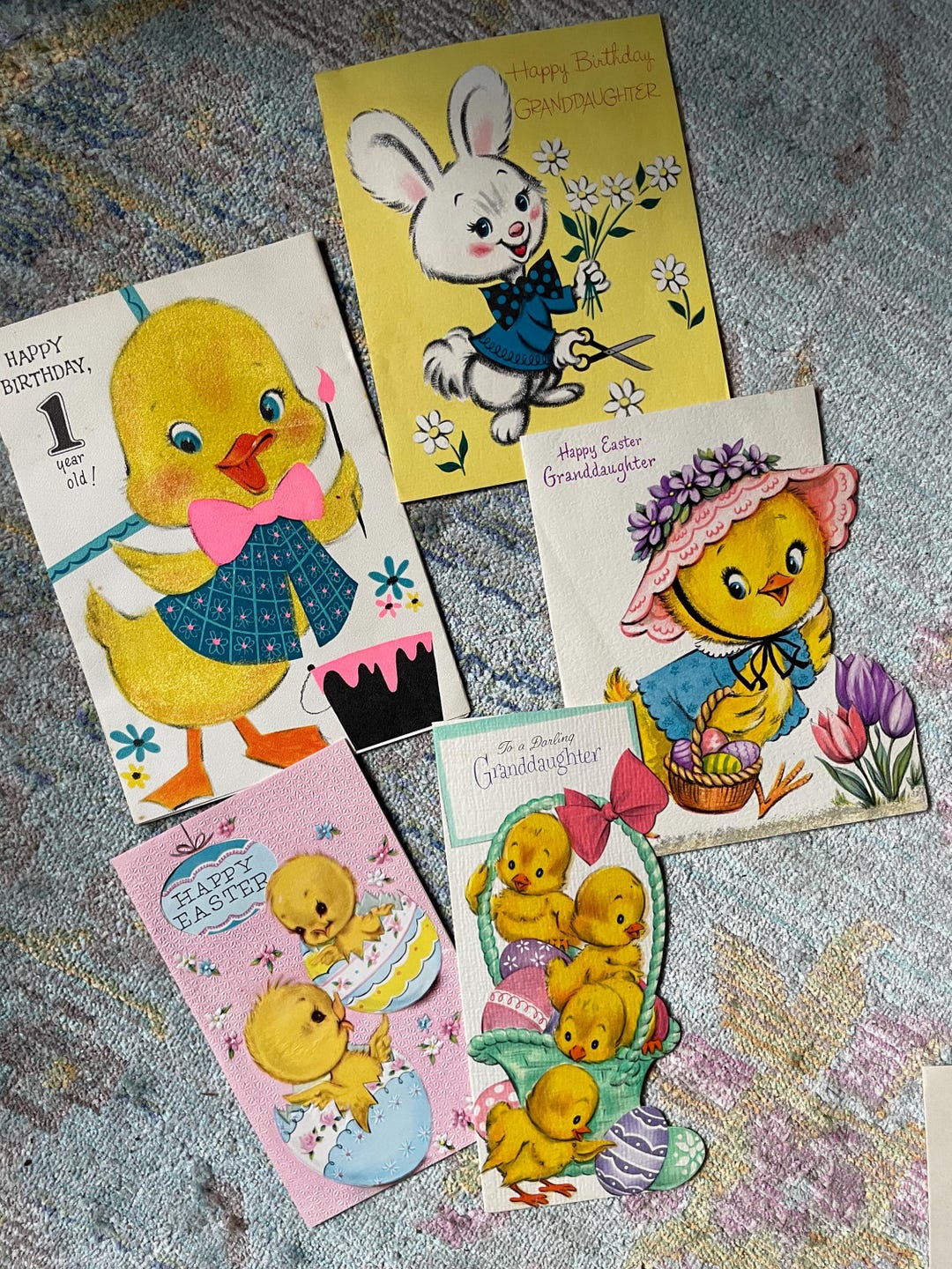 Vintage Easter Chick and Bunny Greeting Cards - Etsy