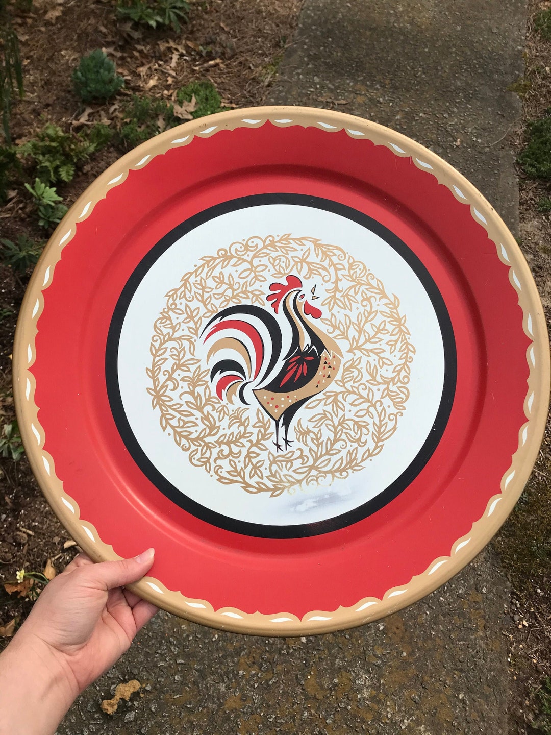 Large 1950s Rooster Tole Tray - Etsy