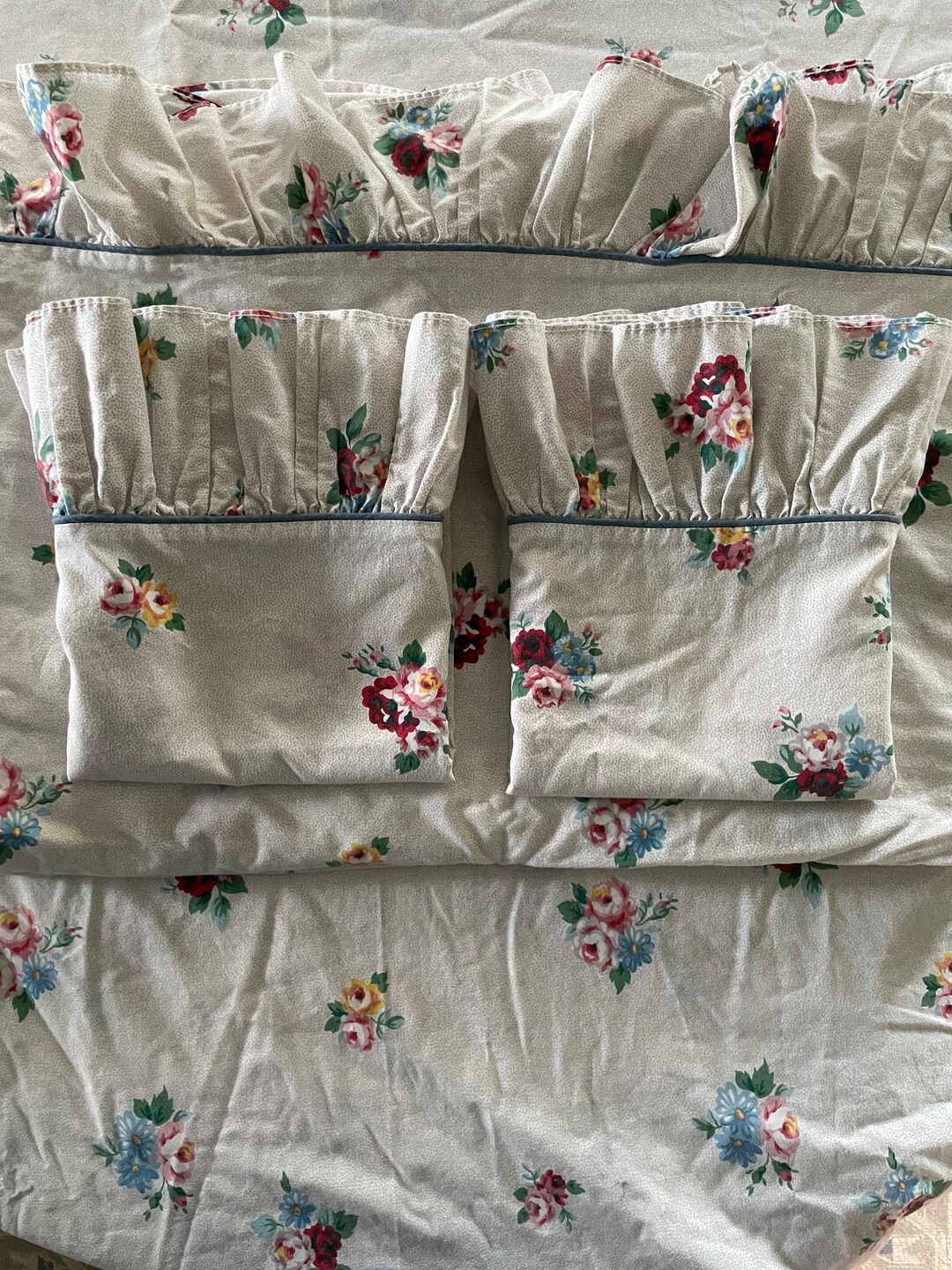 Vintage Cottage Shabby Chic Floral Ruffled Bed Sheet Set-queen 4 Pieces ...