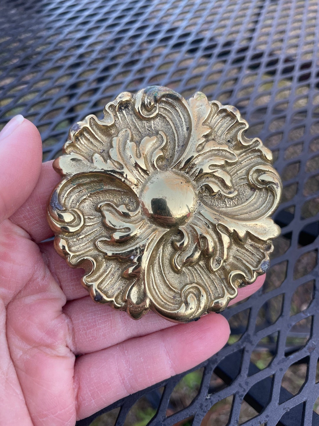 Vintage Brass Medallion Pull Door Knob - Etsy