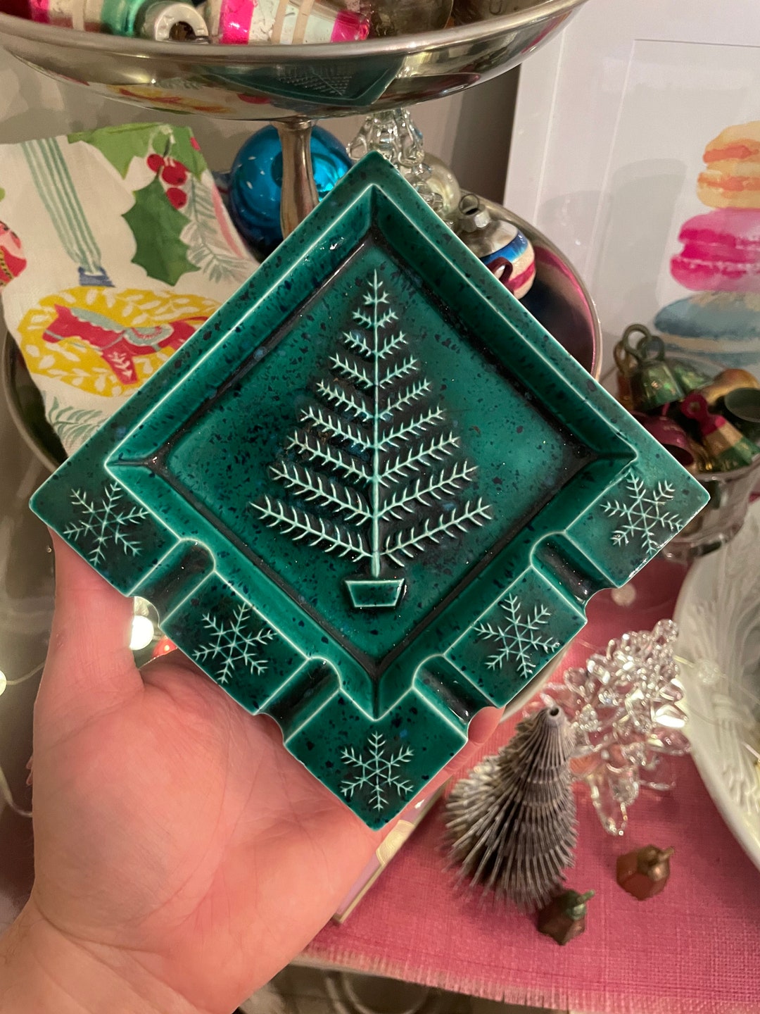 Vintage Hand Painted Ceramic Christmas Tree Ashtray Dish - Etsy
