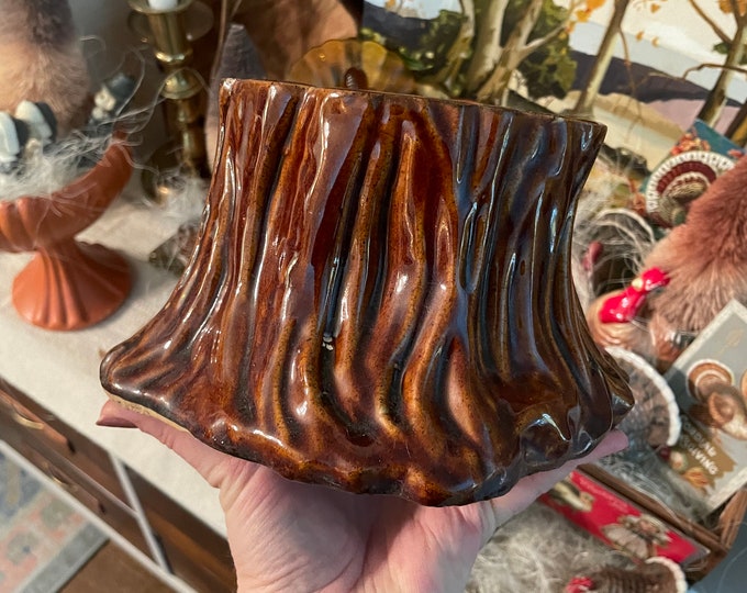 Vintage USA Pottery Brown Tree Stump Planter - Etsy