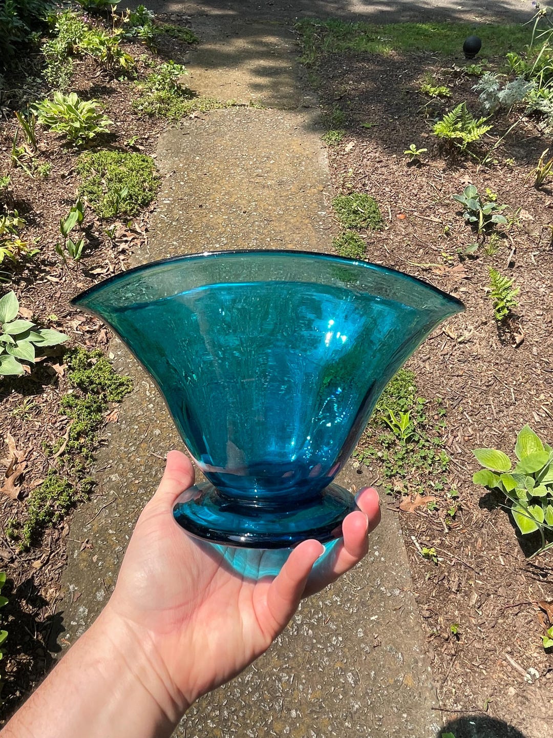 Aqua Blenko Glass Fan Vase - Etsy