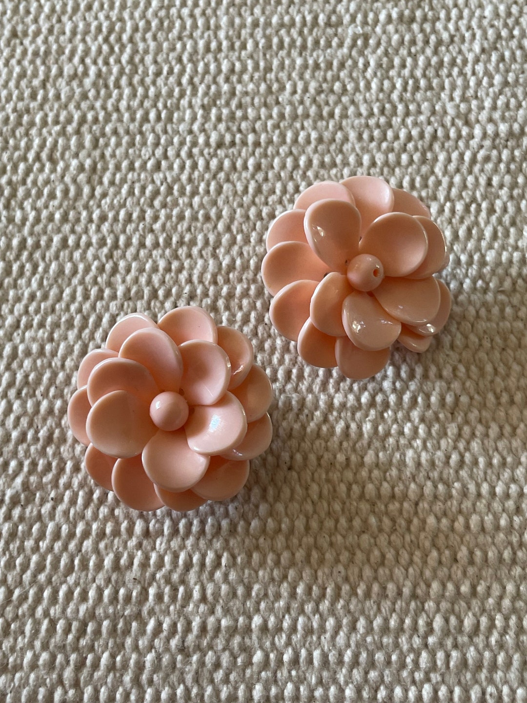 Vintage Pink Plastic Flower Clip on Earrings-made in Western Germany - Etsy