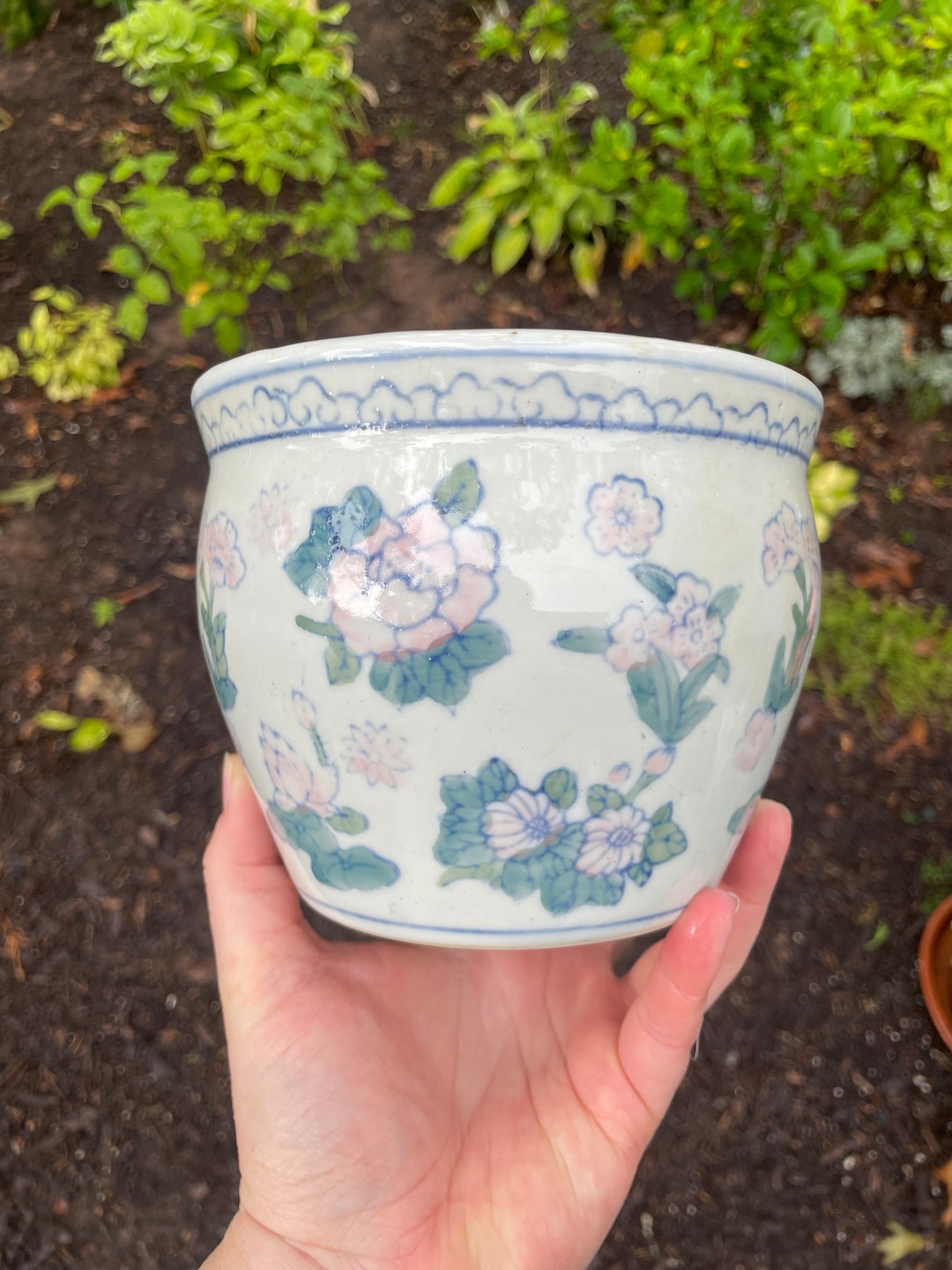 Chinoiserie Rose Medallion Flower Pot - Etsy
