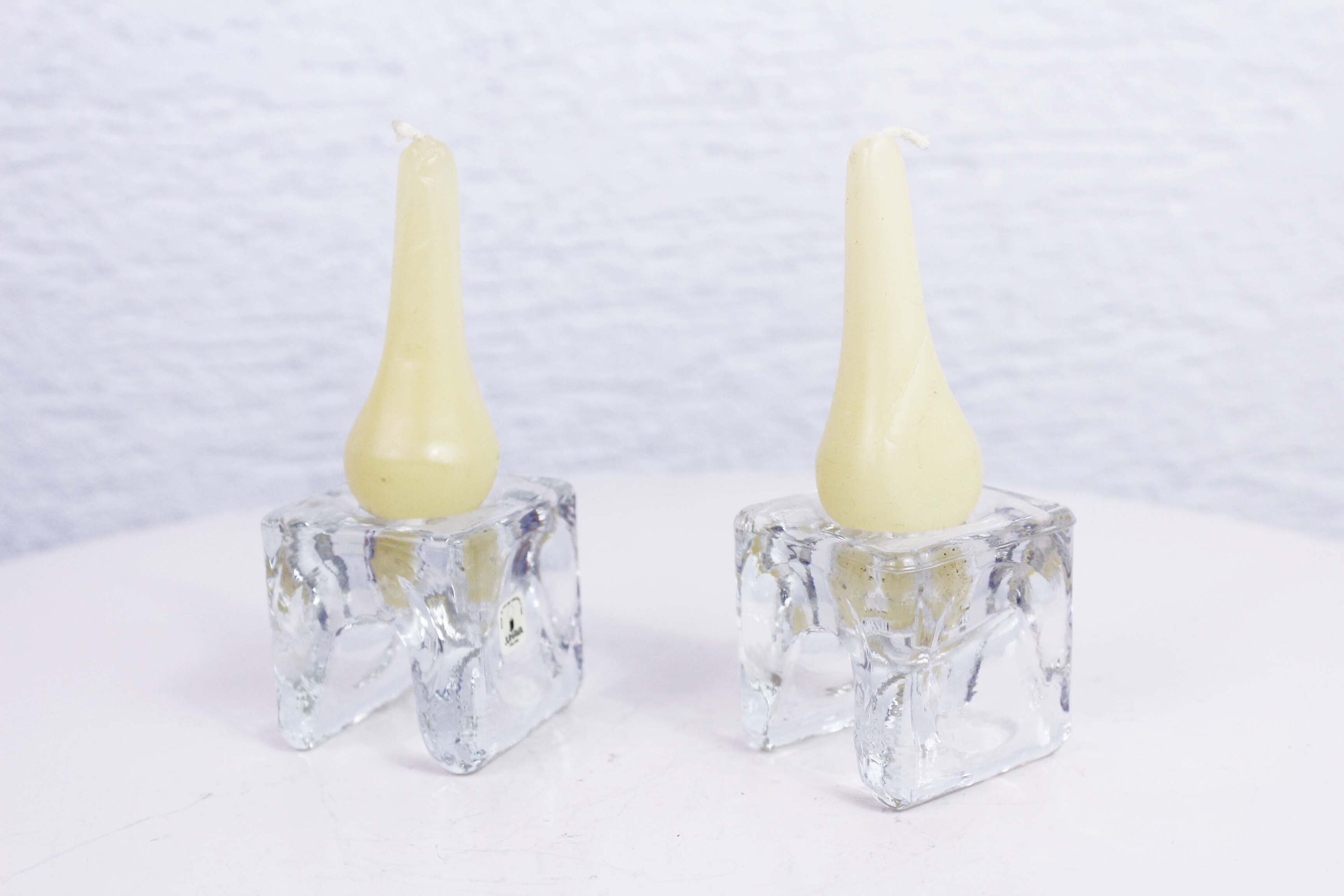 Pair of Scandinavian Candlesticks in Glass | Etsy