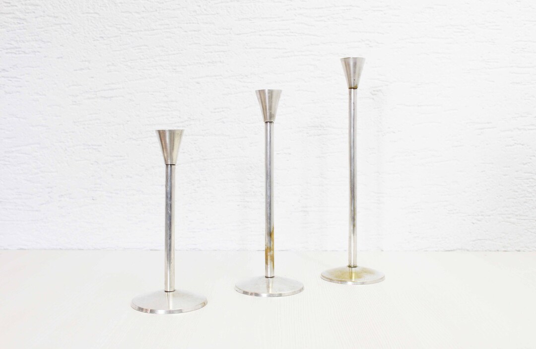 Trio of Silver Metal Candlesticks From the 1950s - Etsy