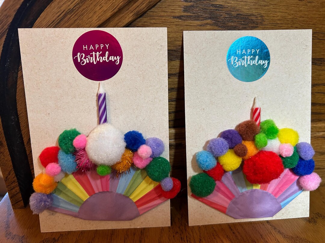 Cup Cake Card, Cake Birthday Card, Pom Pom Card, Birthday Present ...