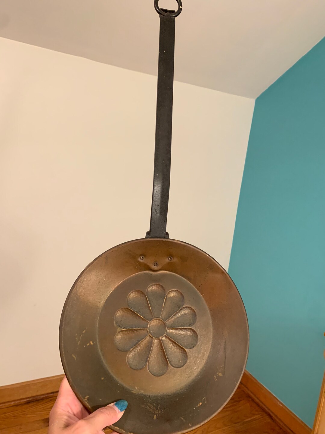 Vintage Copper Hearth Pan, Long Handle Pan, Copper Fireplace Skillet ...
