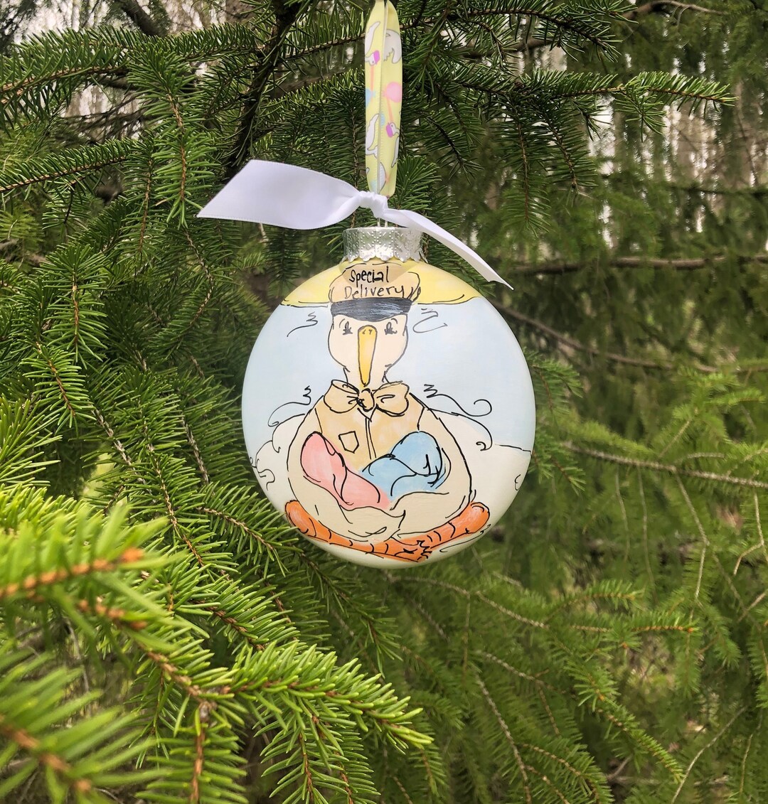 Personalized Stork Holding Twin Boy and Girl With Birth Alert Hand ...
