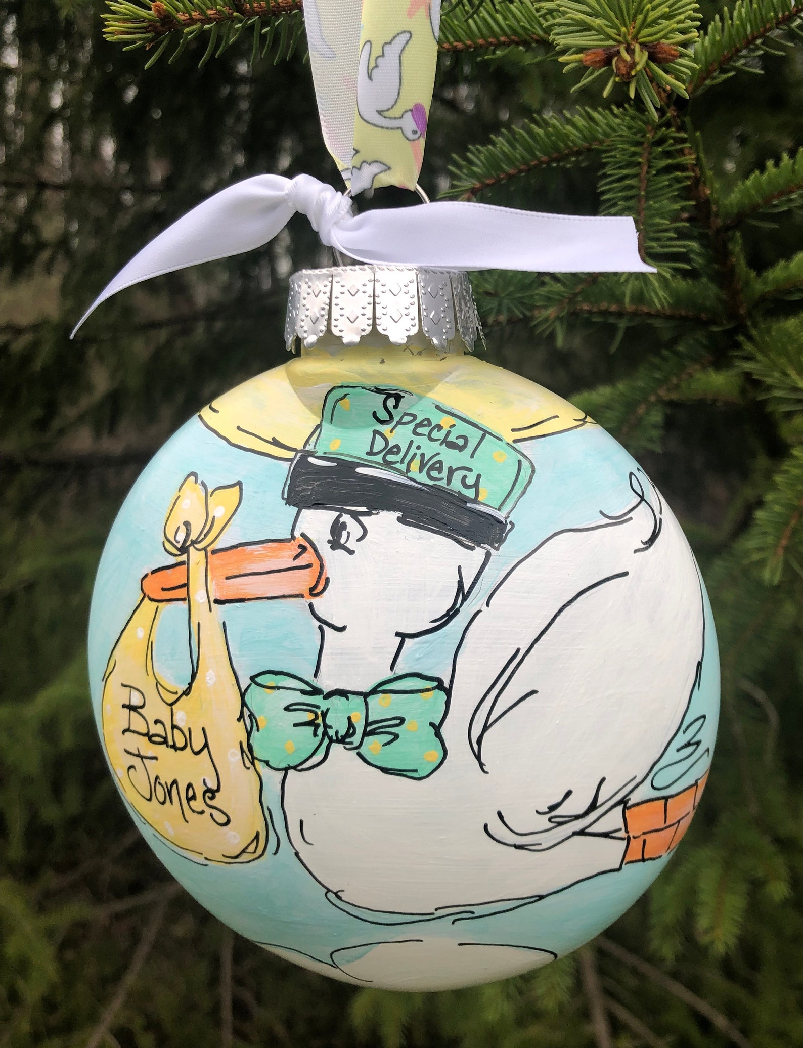 Personalized Gender Neutral Flying Stork Birth Notification Ornament ...