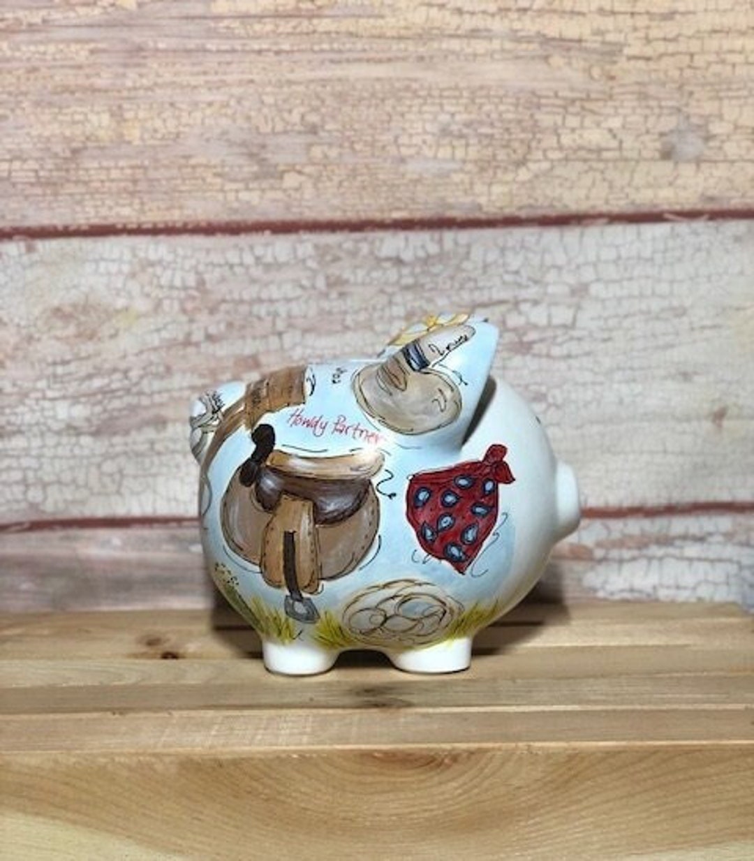 Large Personalized and Hand-painted Western Ceramic Piggy Bank With ...