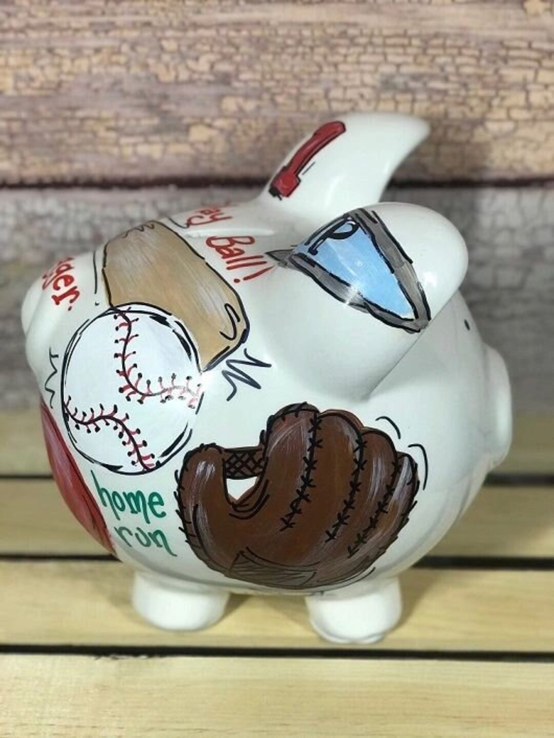 Large Whimsical and Personalized Baseball Themed Ceramic Piggy Bank for ...