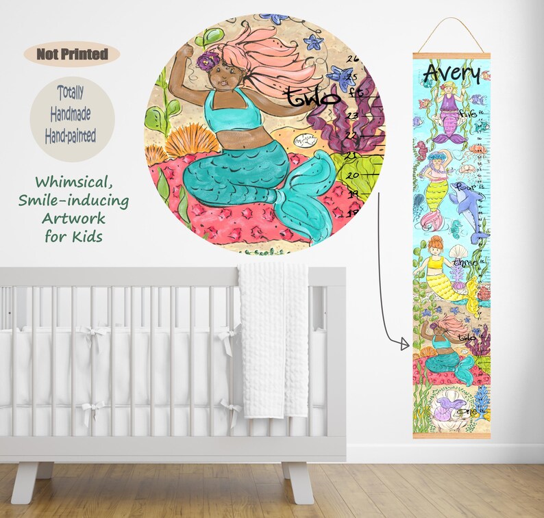 Handmade Mermaids Height Chart for Girls, Hand-painted and Personalized ...