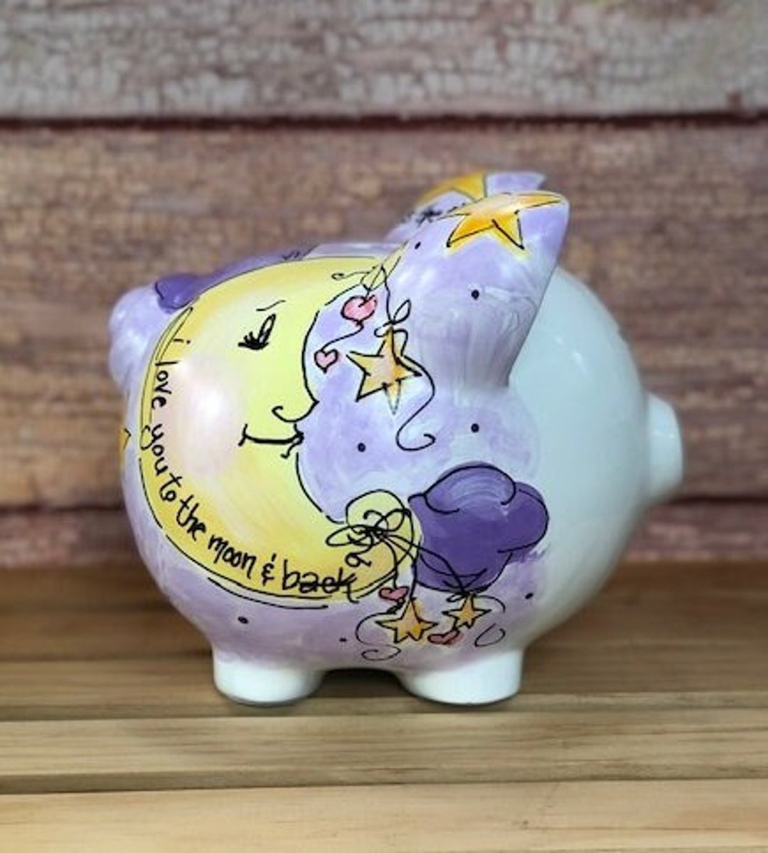 Large Personalized I Love You to the Moon and Back Purple Ceramic Piggy ...