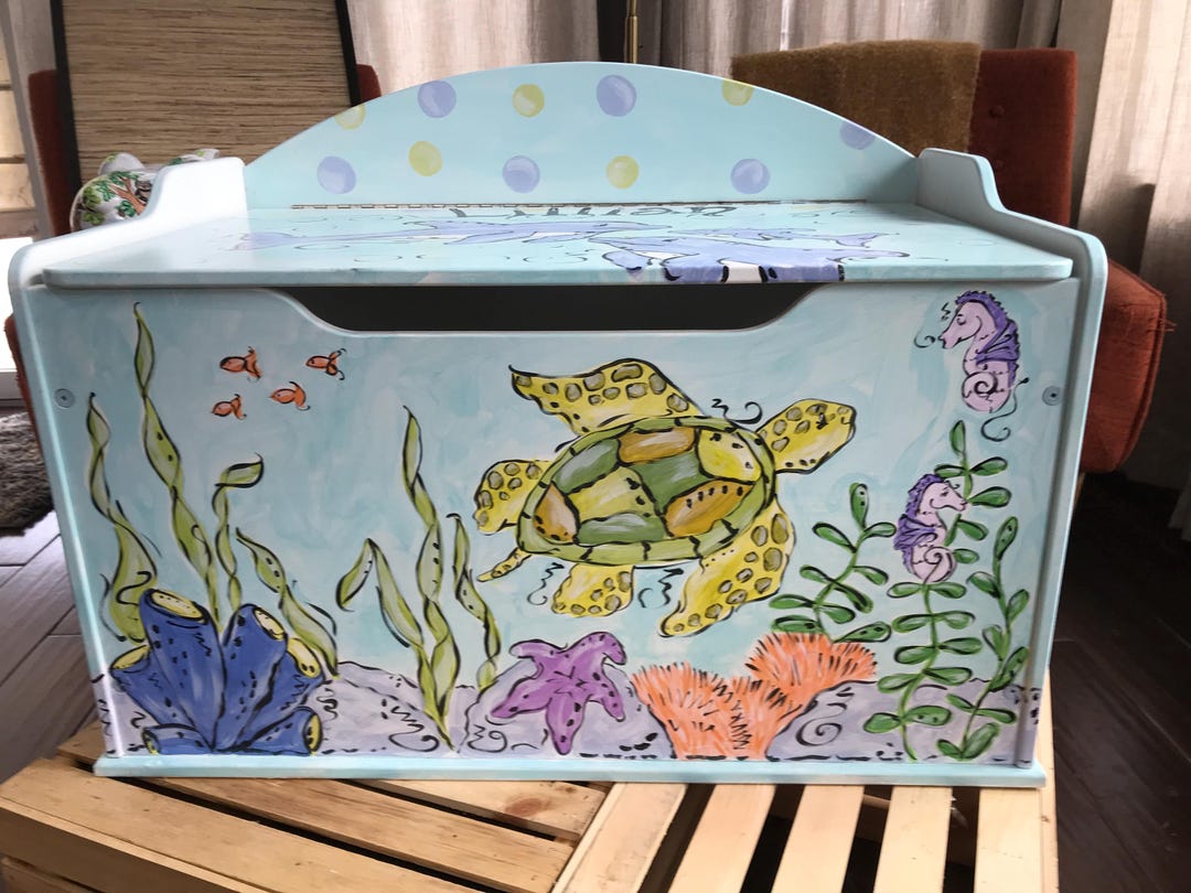 Whimsical Under the Sea Wooden Toy Box, Hand-painted and Personalized ...