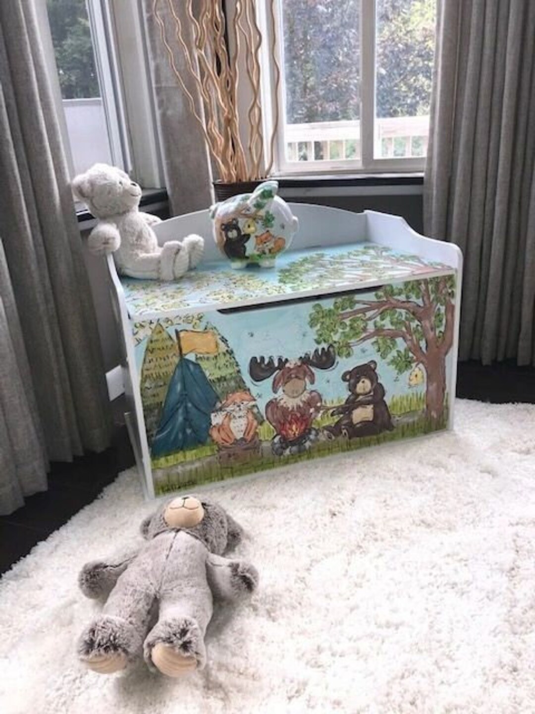 Personalized Wooden Toy Box Bundled With Ceramic Piggy Bank, Hand ...