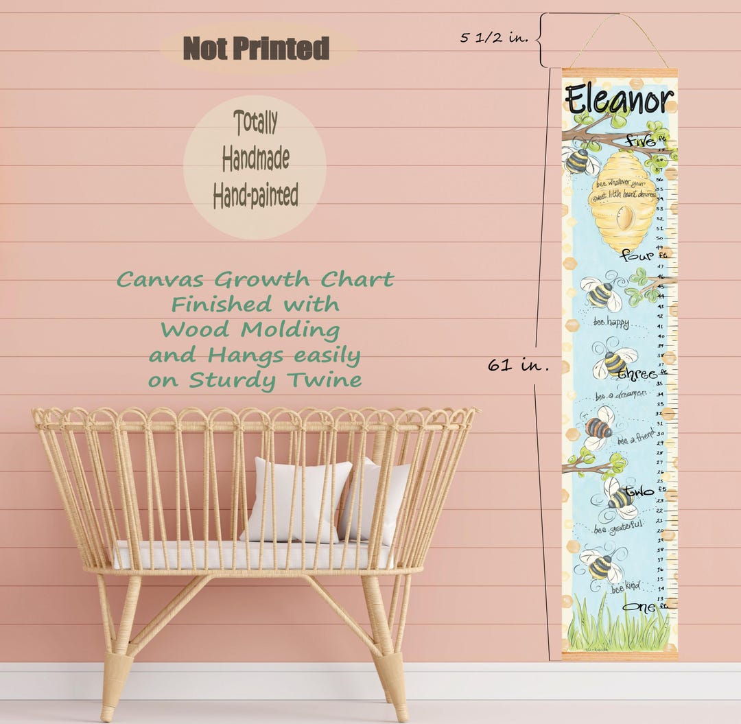 Handmade Growth Chart With Bees and a Bee Hive, a Uniquely Hand Painted ...