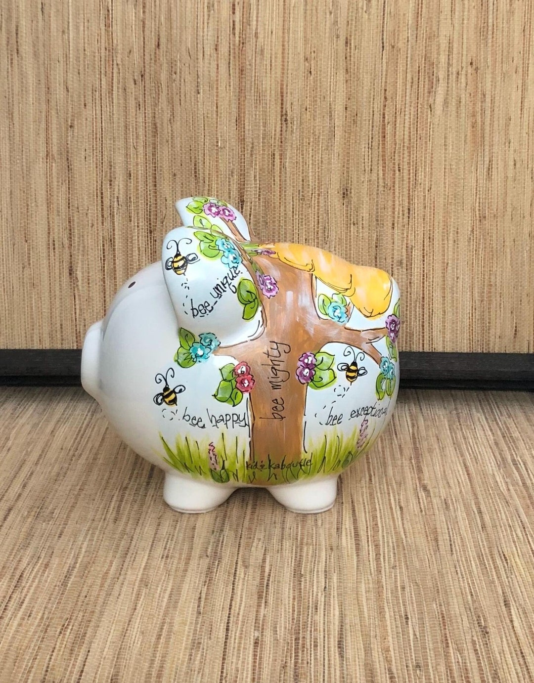 Large Personalized Hand-painted Bee Themed Ceramic Piggy Bank With ...