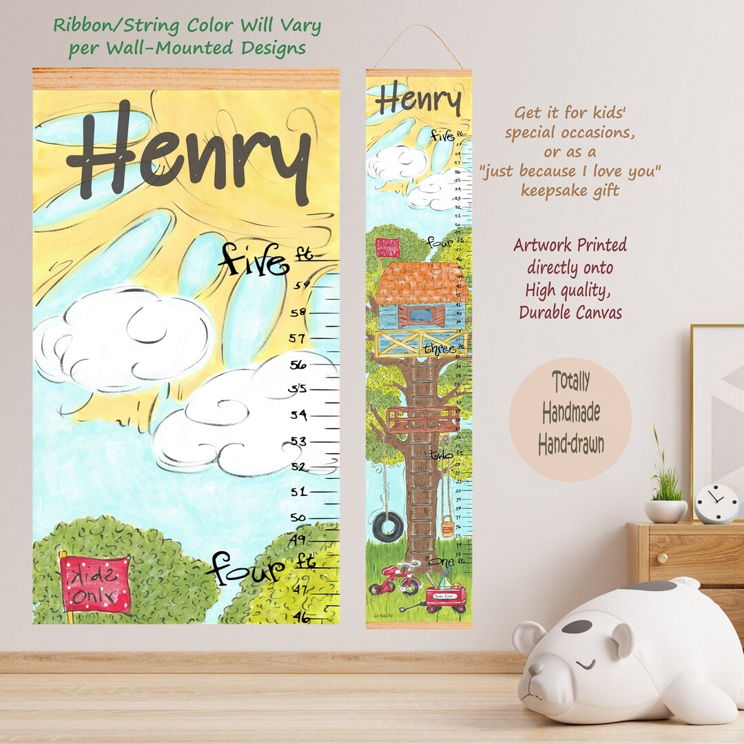 Personalized Tree House Canvas Growth Chart With Tire Swing, Whimsical ...
