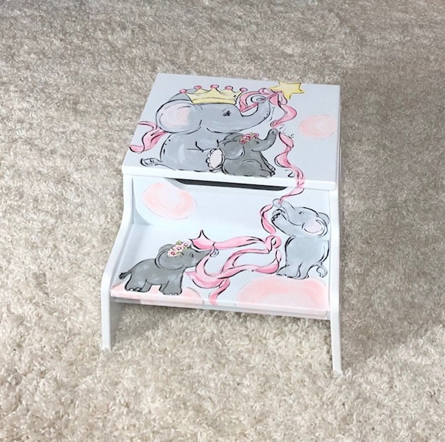Home & Living Elephant Princess Hand-painted Personalizable Wooden Step ...